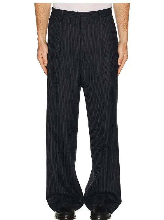 SUNFLOWER Wide Pleated Trouser - Navy Stripe