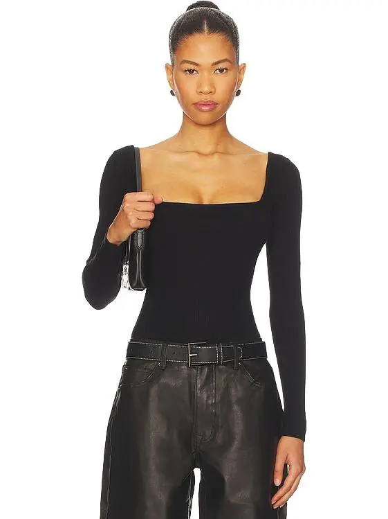 ALL THE WAYS Amalia Square Neck Bodysuit - Black