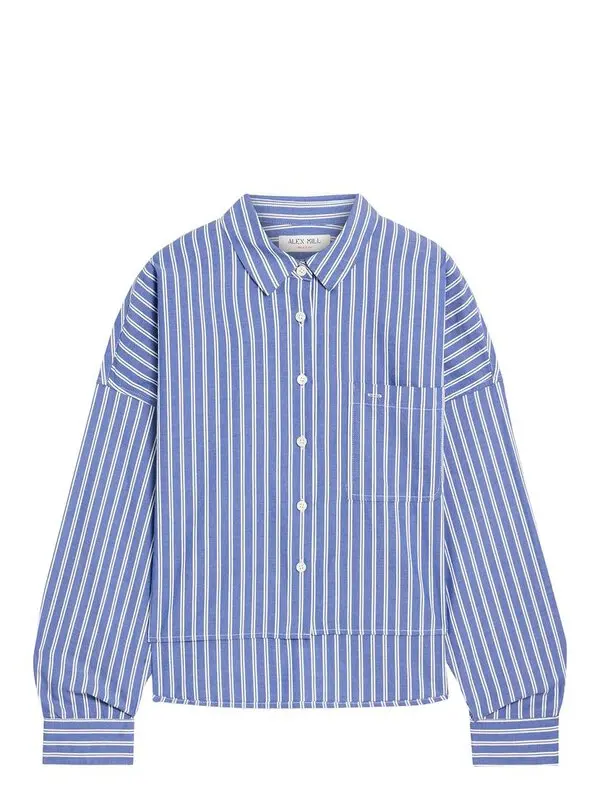 ALEX MILL Jo Cropped Striped Oxford Shirt - Light Blue