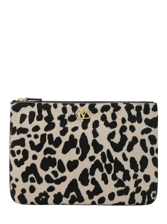 Valentino Garavani Animal-print Vlogo Signature Pouch - Beige