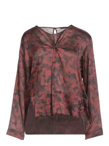 High Floral Print Satin Top - Red