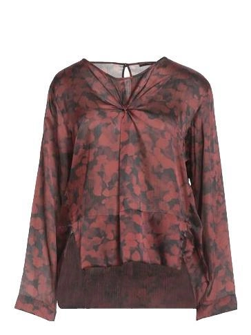 High Floral Print Satin Top - Rust