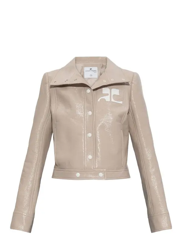COURREGES Logo Lacquered Leather Jacket - Cream