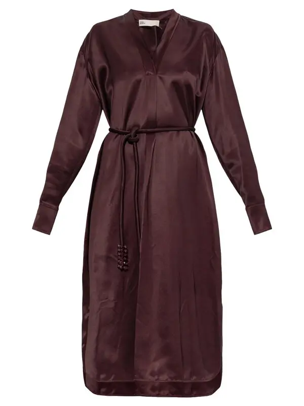 Tory Burch Satin Midi Dress With Drawstring - Burgundy