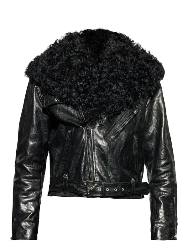 Alexander McQueen Shearling Lambskin Leather Biker Jacket - Black