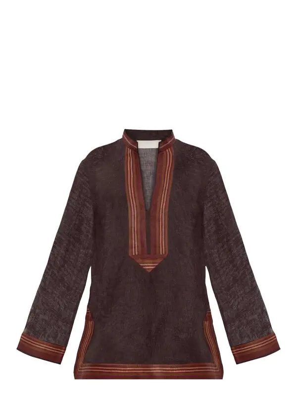 Tory Burch Linen Top With Trim - Brown