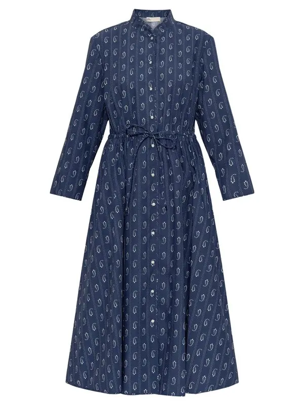 Tory Burch Printed Midi Shirt Dress - Navy Blue