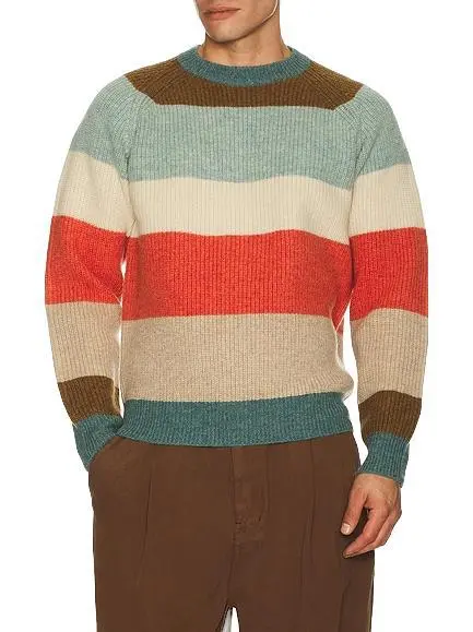BEAMS Crew Stripe 5g Sweater - Multi