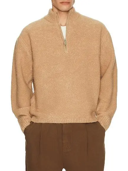 LE17SEPTEMBRE Boucle Quarter Zip Pullover - Camel