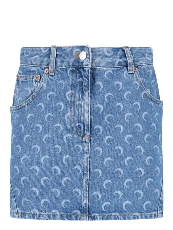 MARINE SERRE Moon Denim Mini Skirt - Light Blue