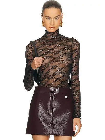 COURREGES Lace Mockneck Top - Black