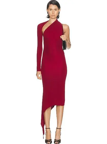 COURREGES One-shoulder Crepe Jersey Dress - Grenat