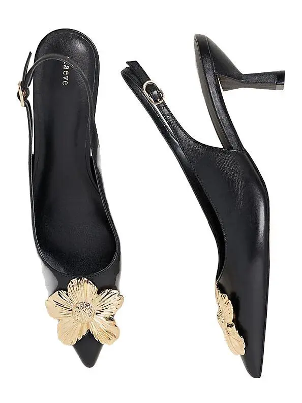 Maeve Flower Hardware Slingback Heels - Black