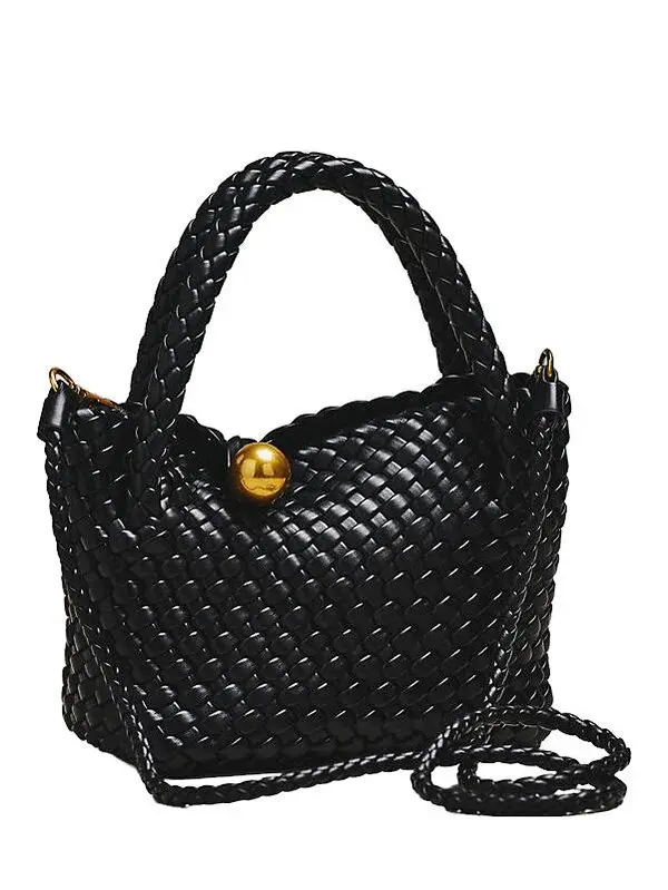 Anthropologie Faux Leather Woven Satchel - Black