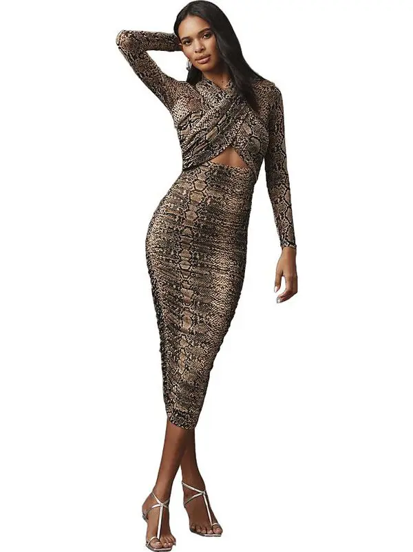 Bardot Aliyah Printed Midi Dress - Snake Skin