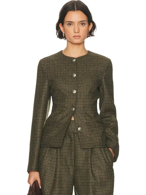 BODE Morris Houndstooth Rice Jacket - Brown & Green