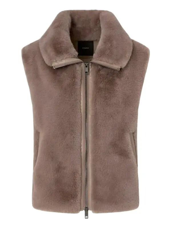 Pinko Deyn Faux Fur Sleeveless Jacket - Beige