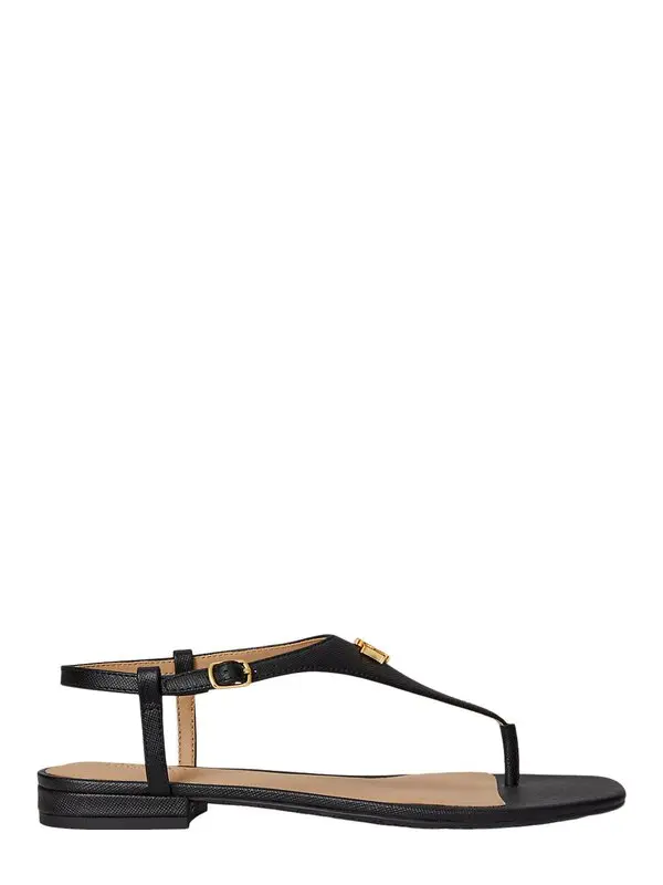 Ralph Lauren Everley Ii Crosshatch Leather Sandal - Black