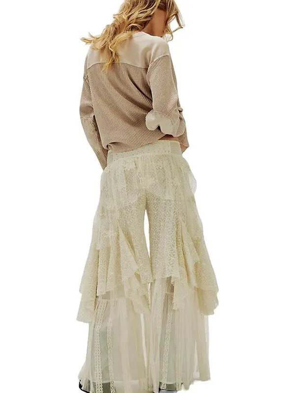 Free People Florence Lace Tiered Pants - Ivory