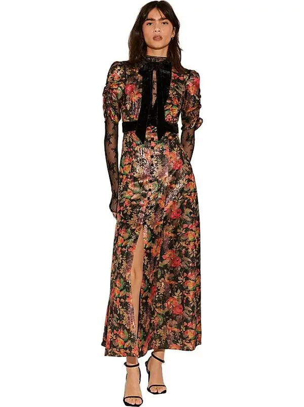 Anna Sui Garden Lame Maxi Dress - Black