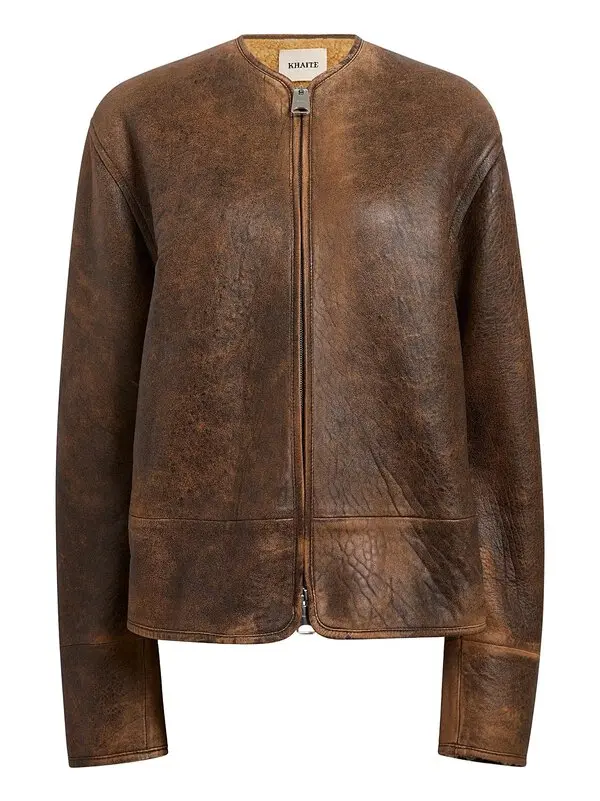 Khaite Ruban Distressed Leather Jacket - Dark Brown