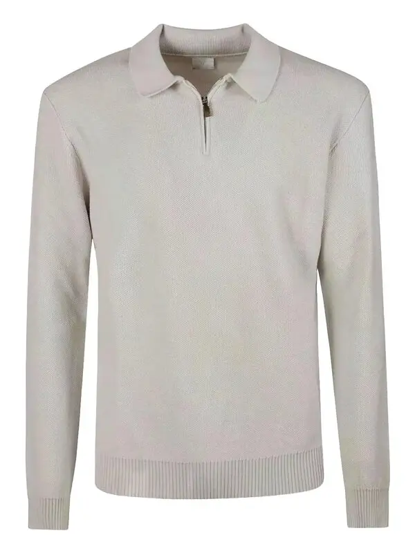 Eleventy Zip-neck Polo Sweater - Neutrals