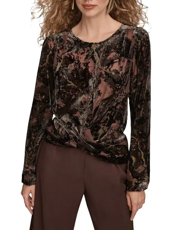 Donna Karan New York Metallic Burnout Top - Choc Plum