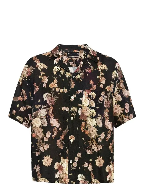 ALLSAINTS Floral-print Short-sleeve Shirt - Black