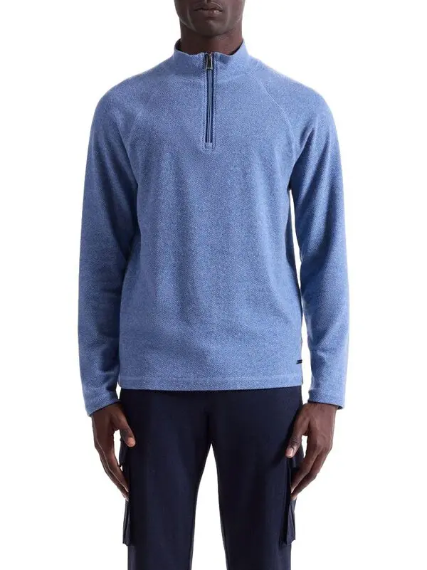 Bugatchi Brushed Cotton-blend Quarter-zip Pullover - Cobalt