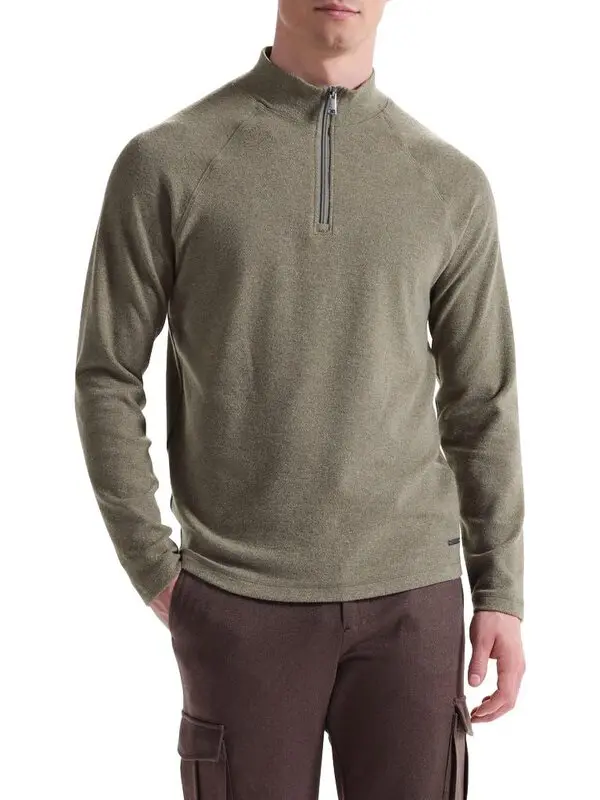 Bugatchi Brushed Cotton-blend Quarter-zip Pullover - Khaki