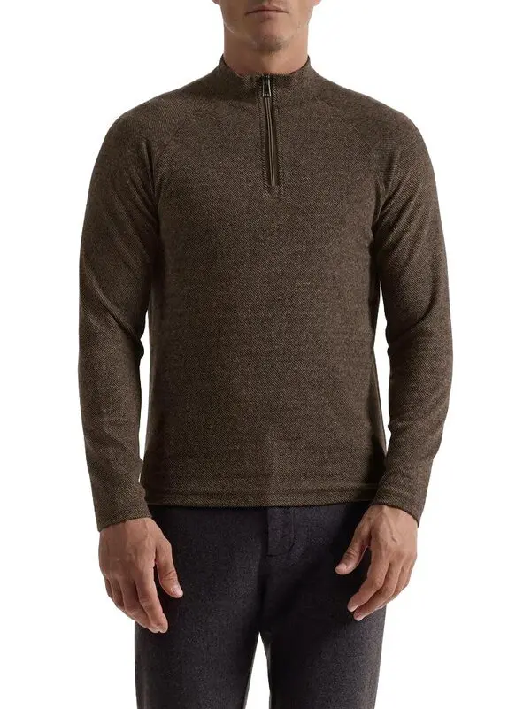 Bugatchi Brushed Cotton-blend Quarter-zip Pullover - Mocha