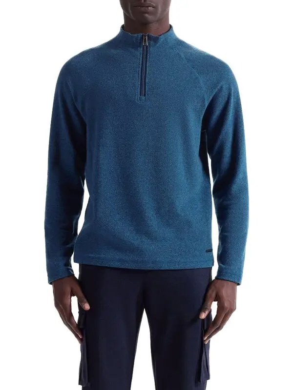 Bugatchi Brushed Cotton-blend Quarter-zip Pullover - Navy