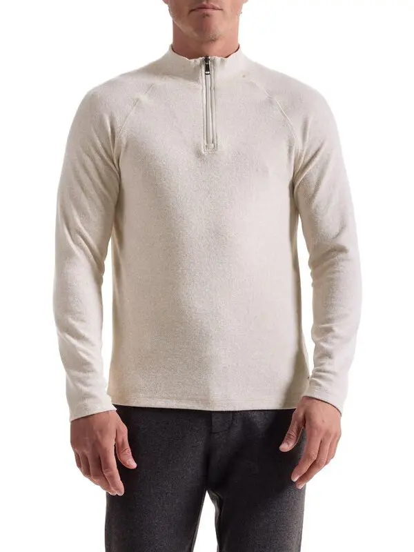 Bugatchi Brushed Cotton-blend Quarter-zip Pullover - Sand