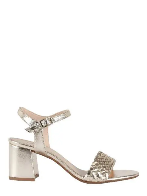MENINA STEP Mia Leather Block Heel Sandal - Champagne