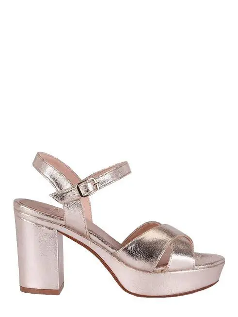 MENINA STEP Pippa Leather Platform Sandal - Metallic Champagne