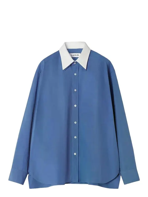 LANVIN Contrast-collar Cotton Shirt - Blue