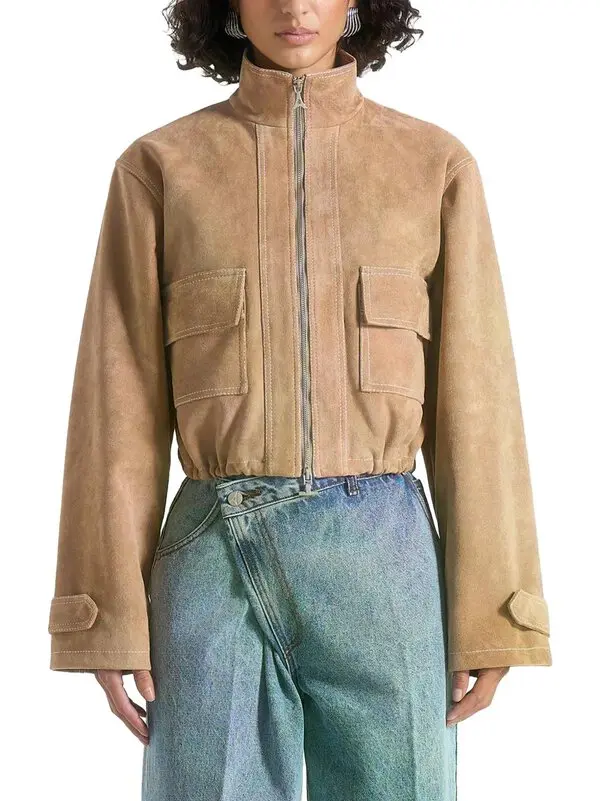 Manière De Voir Suede Cropped Jacket - Brown