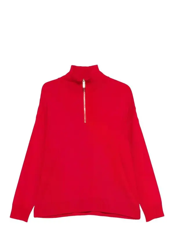 NEERA Zip Collar Sweater - Red