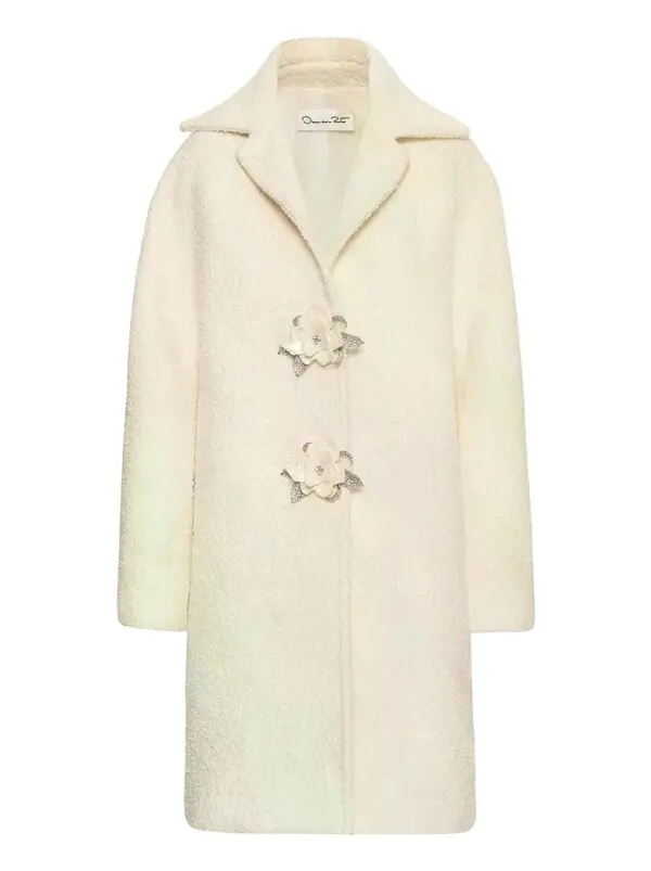 Oscar De La Renta Bouclé Coat With Floral Buttons - Neutrals