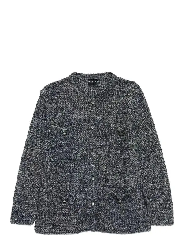 NEERA Textured Tweed Cardigan - Blue