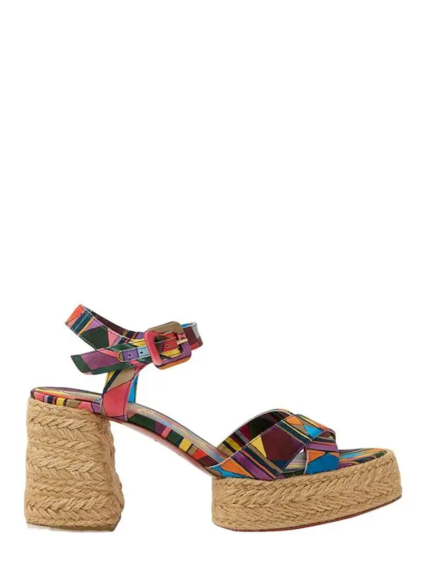 CHRISTIAN LOUBOUTIN 85mm Calakala Geometric Platform Espadrille Sandals - Multi