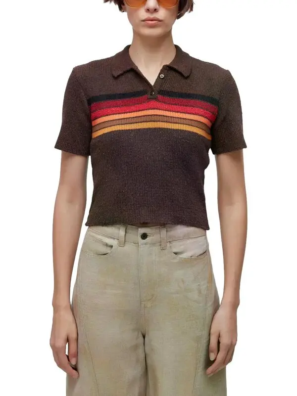 OSKLEN Stripe-detail Polo Top - Brown