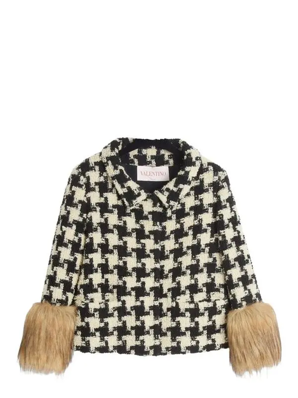 Valentino Garavani Macro Pied De Poule Tweed Jacket - Ivory/black
