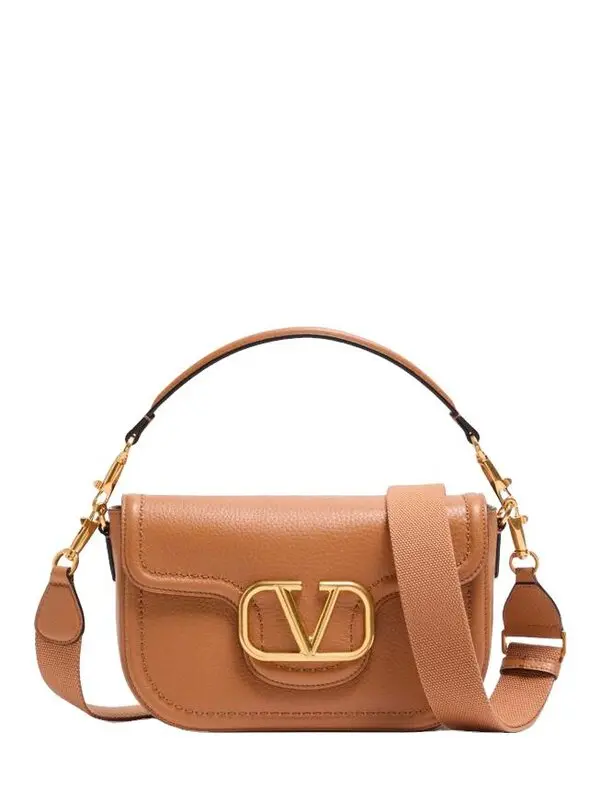 Valentino Garavani Alltime Grainy Calfskin Shoulder Bag - Almond