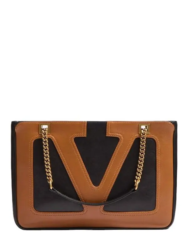 Valentino Garavani Viva Superstar Small Nappa Leather Shopping Bag - Black/spice
