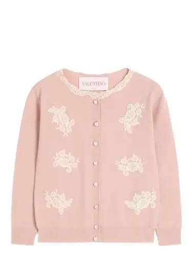 Valentino Garavani Embroidered Wool And Lace Cardigan - Rose Mist/ivory