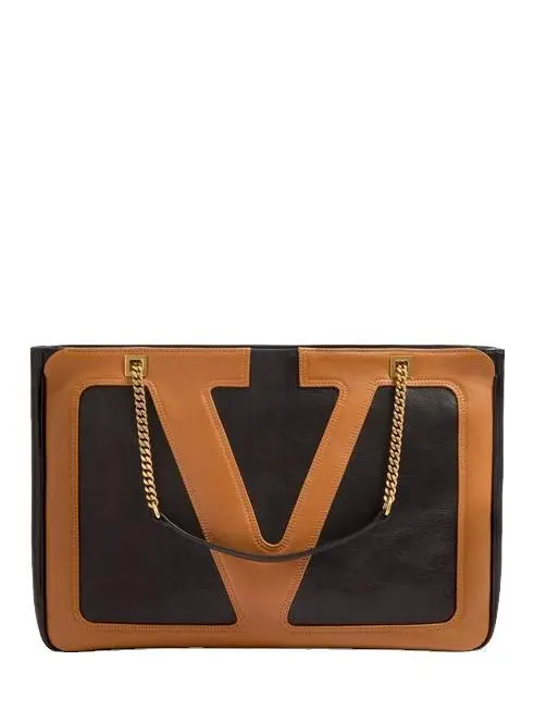 Valentino Garavani Viva Superstar Medium Nappa Leather Shopping Bag - Black/spice