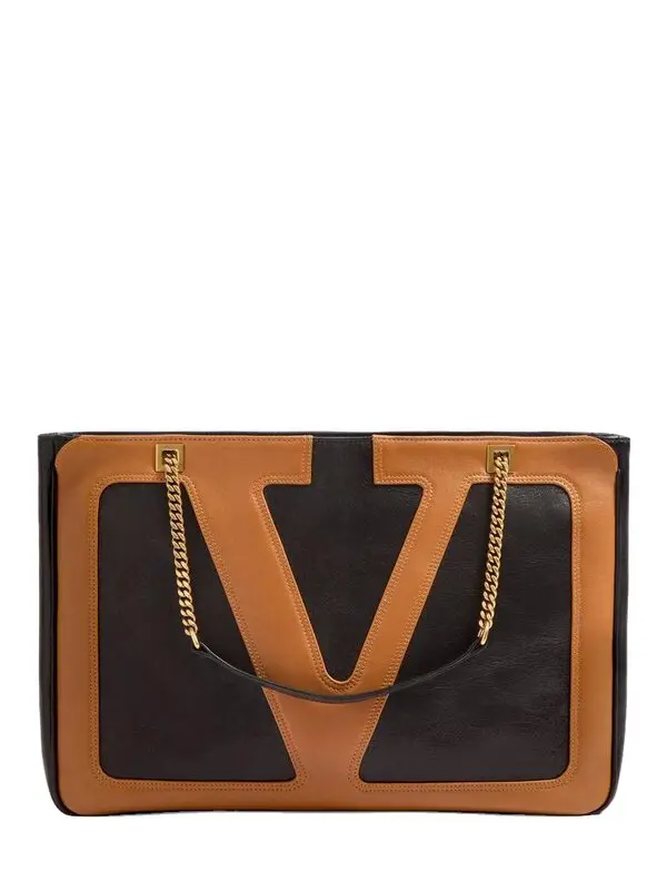 Valentino Garavani Viva Superstar Medium Nappa Leather Shopping Bag - Black/spice