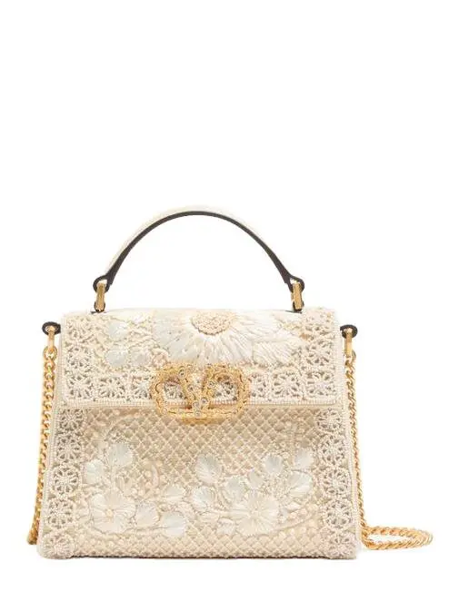 Valentino Garavani Vsling Mini Embroidered Handbag With Jewel Logo - Butter