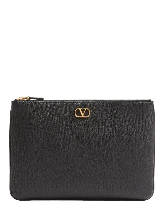 Valentino Garavani Vlogo Signature Grainy Calfskin Clutch - Black